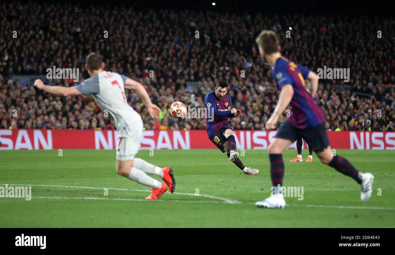 Barcelonas lionel messi scores his third goal hi-res stock photography ...