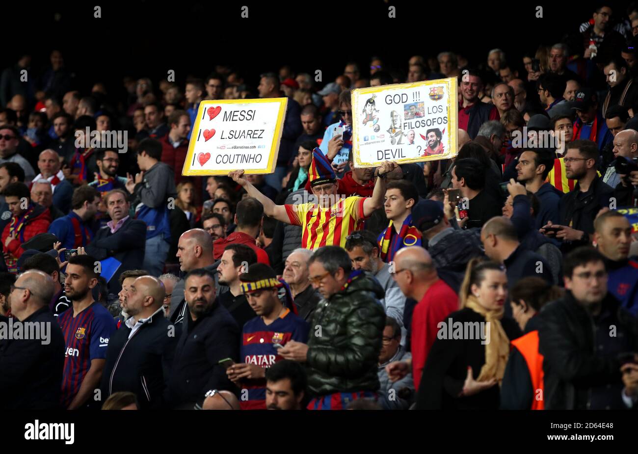 Barcelona fans show their support in the stands hi-res stock ...