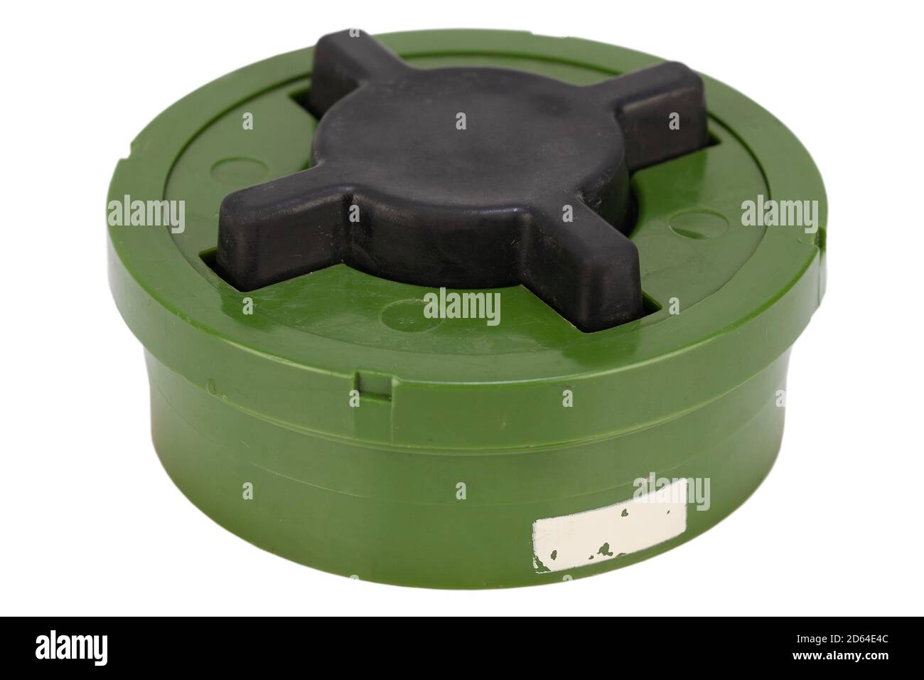 PMN-2 soviet, plastic bodied anti-personnel landmine. Isolated on white ...