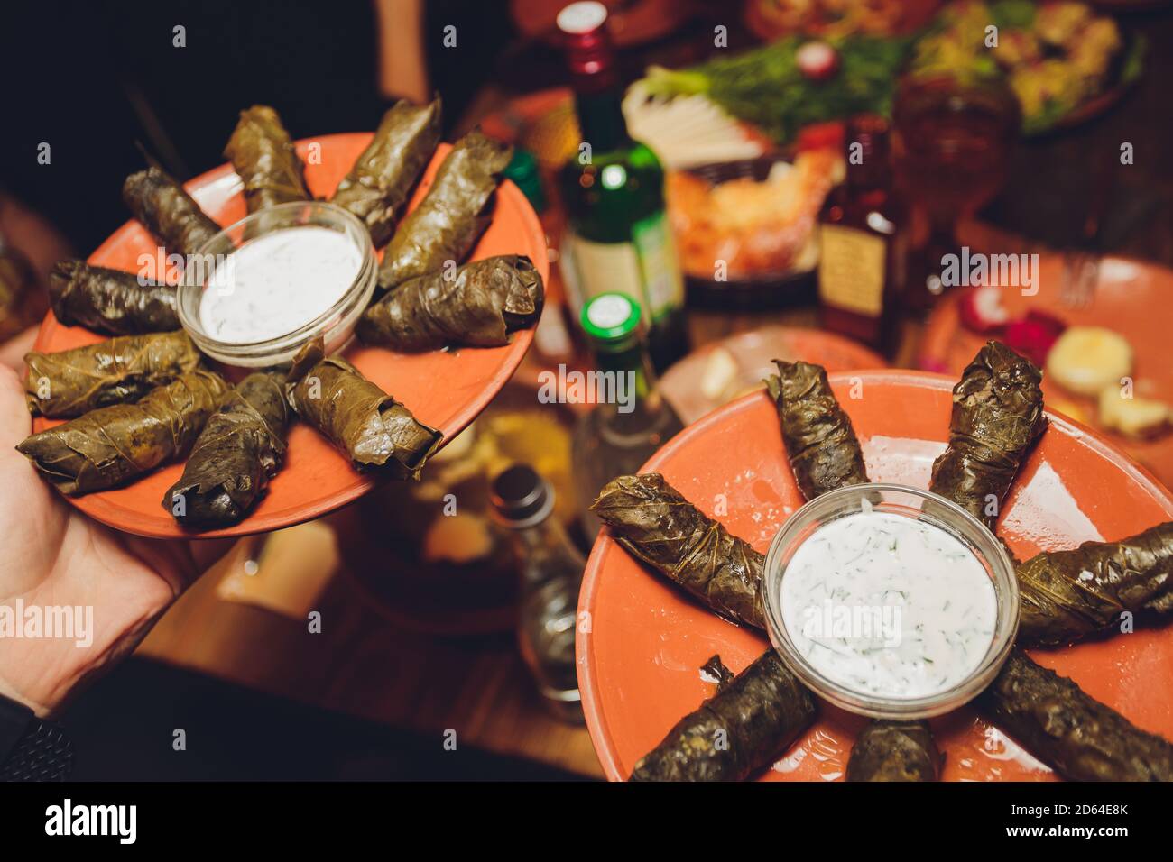 Turkish cabbage rolls and various snacks of national cuisine. Rice in ...