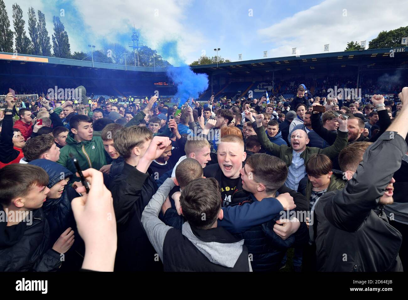 Bury fans celebrate as Bury are promoted to league one Stock Photo - Alamy