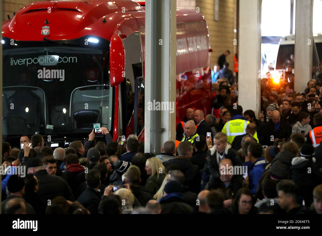 The Liverpool team bus arrives ahead of the match Stock Photo - Alamy