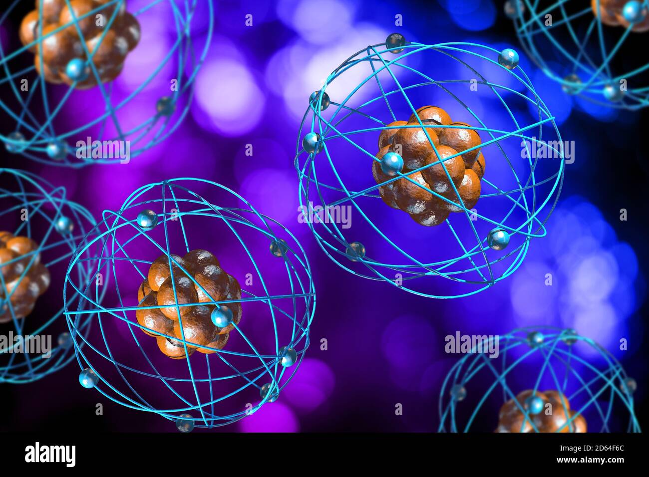 Close up of colorful atomic particle background science 3D illustration ...