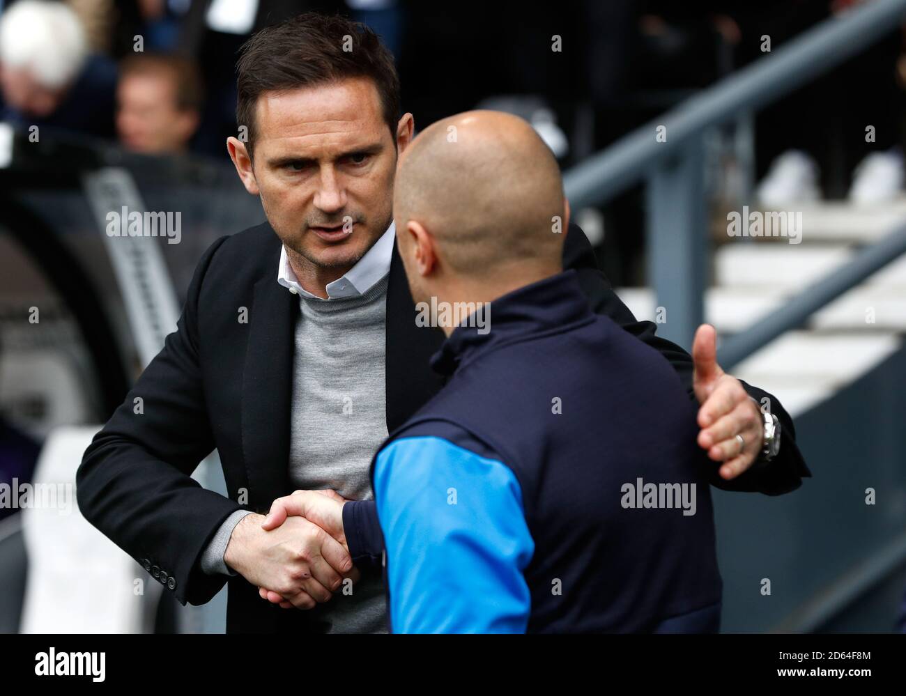 Derby County manager Frank Lampard greets West Bromwich Albion manager ...
