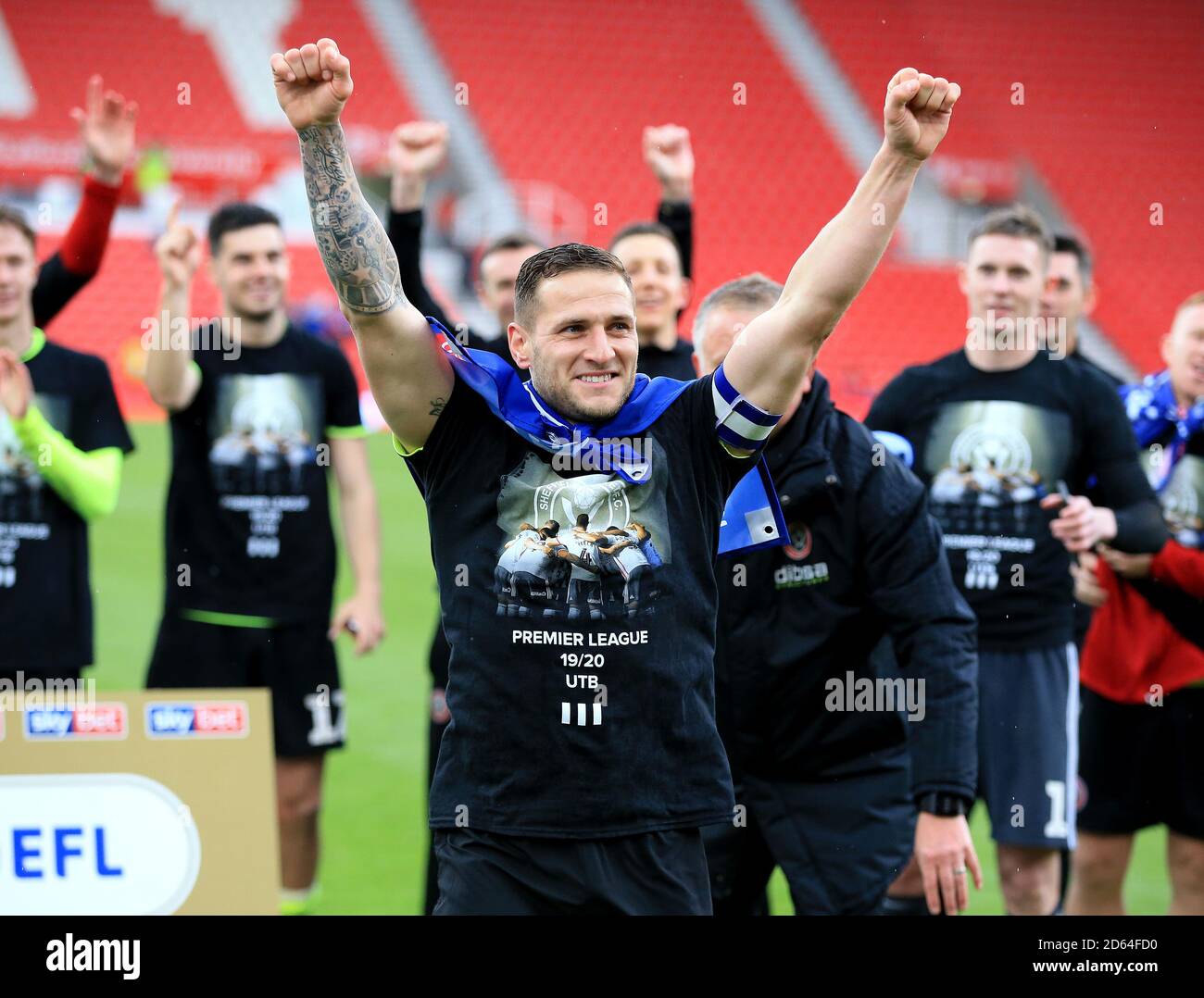 Sheffield United's captain Billy Sharp celebrates his sides promotion ...