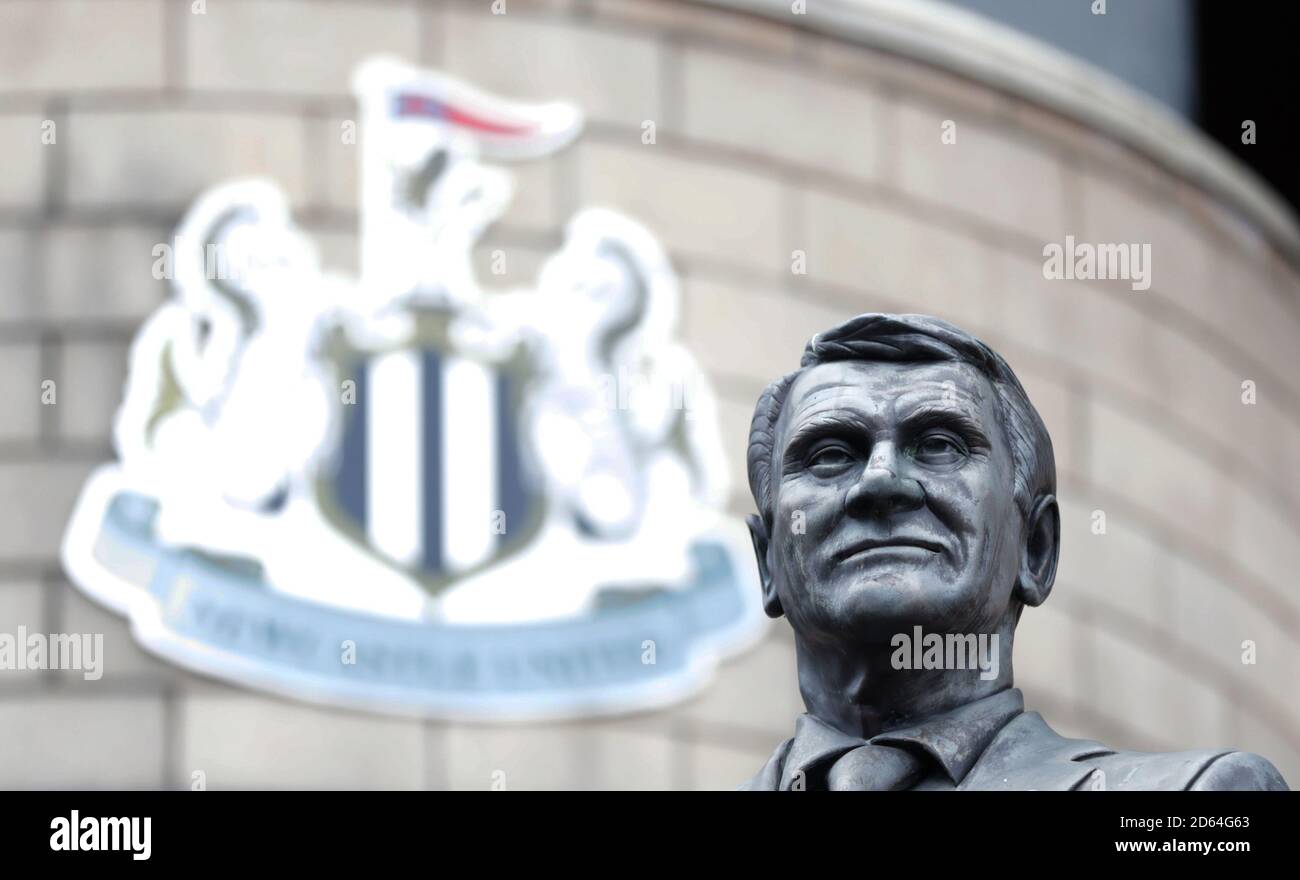 A general view of the statue of Sir Bobby Robson outside the stadium ...