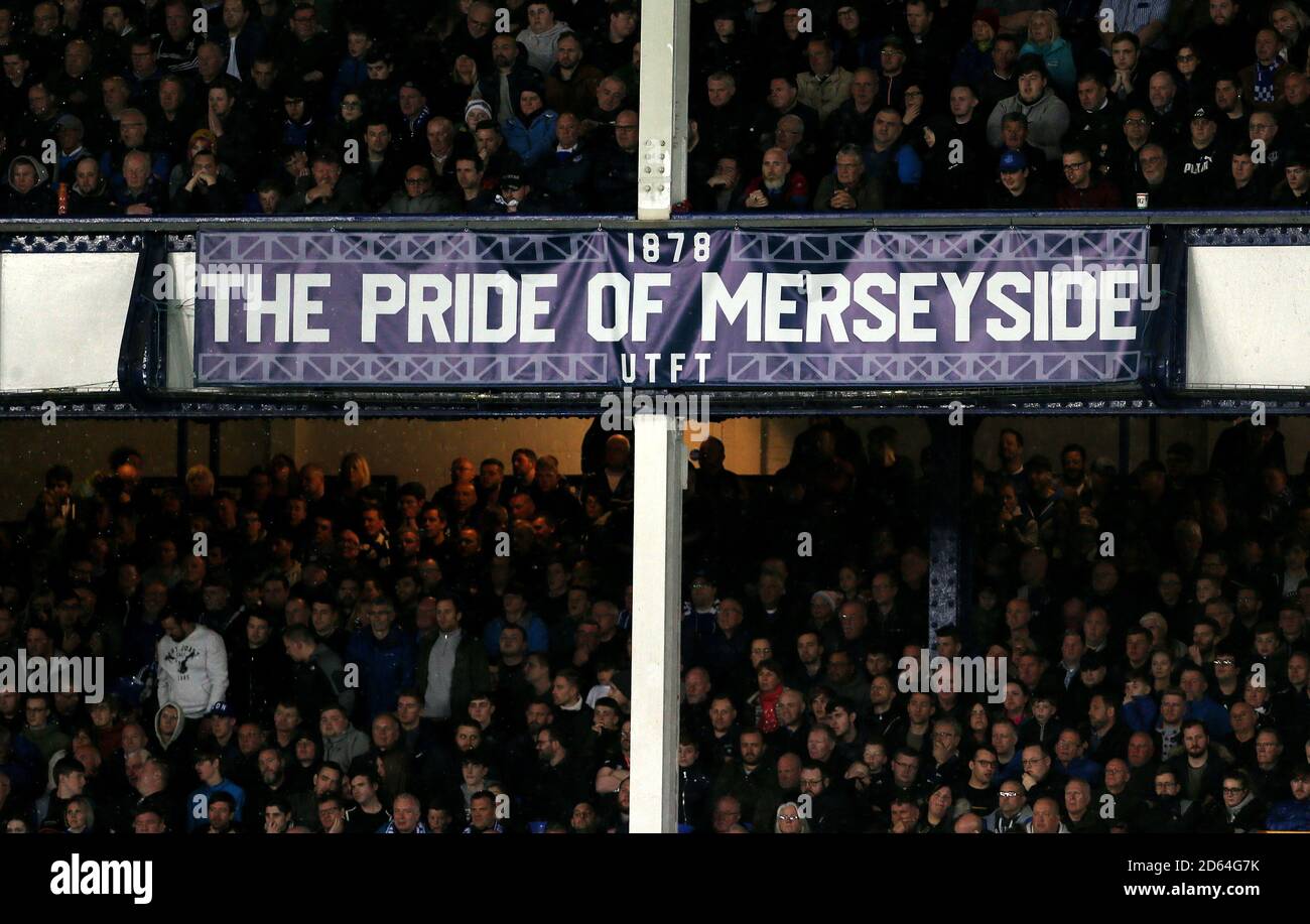 A banner in the stands that reads 'The Pride of Merseyside' Stock Photo ...