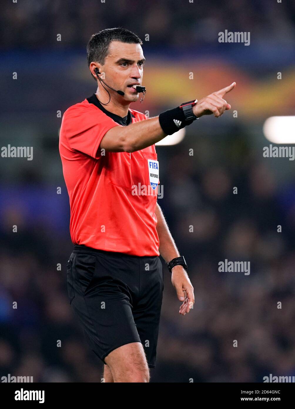 Referee Ovidiu Alin Hategan during the match at Stamford Bridge Stock ...