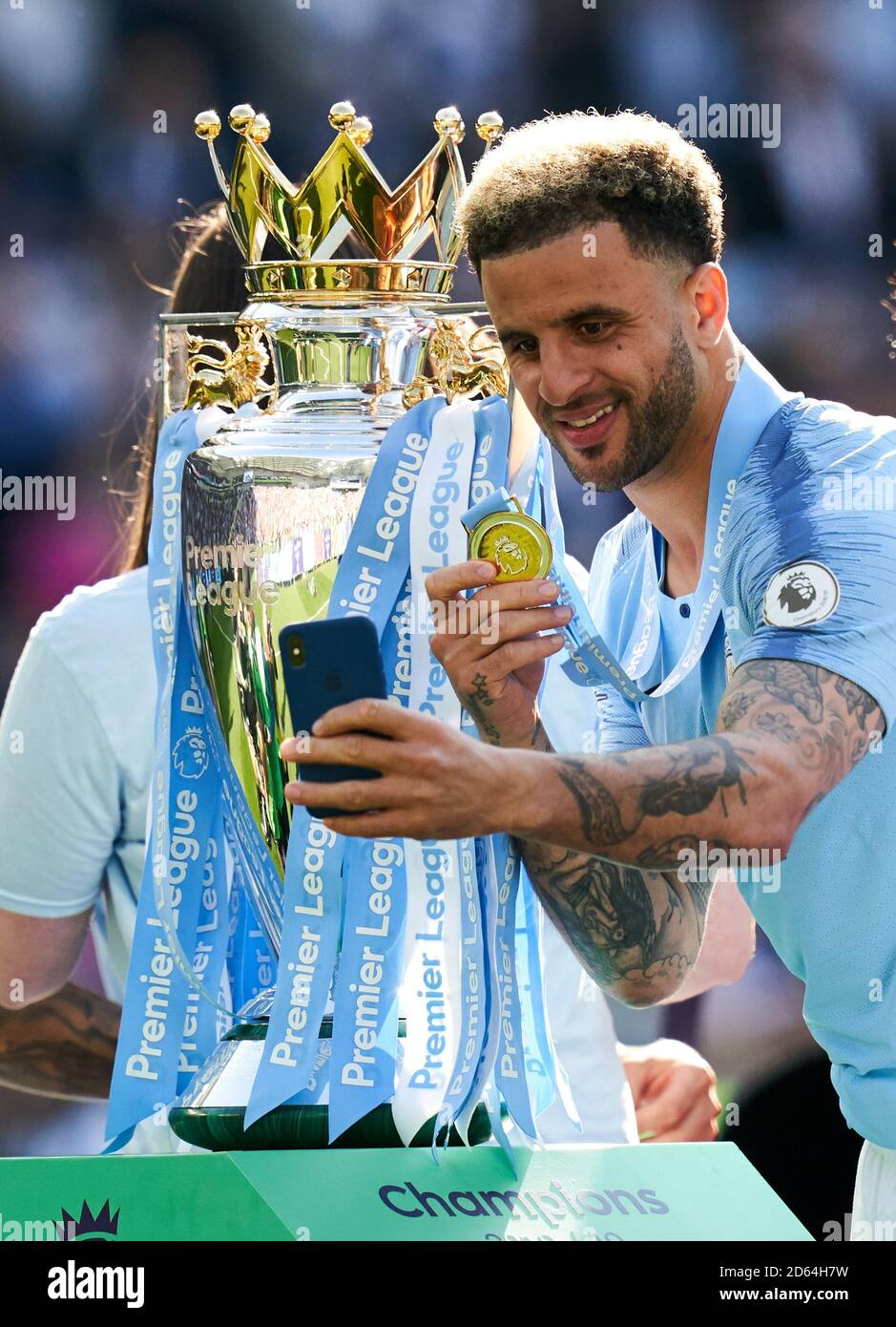 Manchester City's Kyle Walker takes a selfie with the Premier League ...