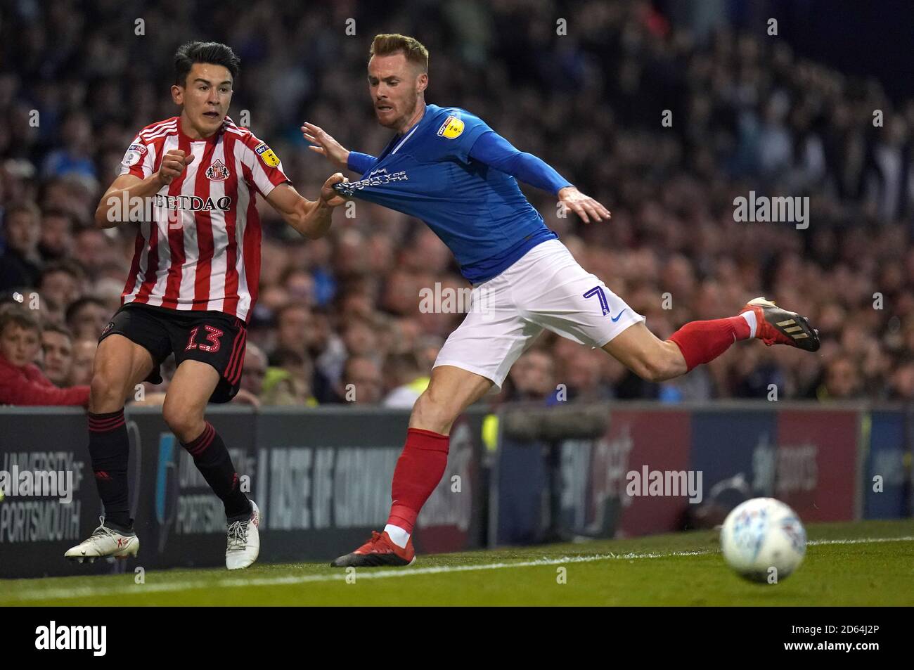 Sunderland's Luke O'Nien (left) and Portsmouth's Tom Naylor (right ...