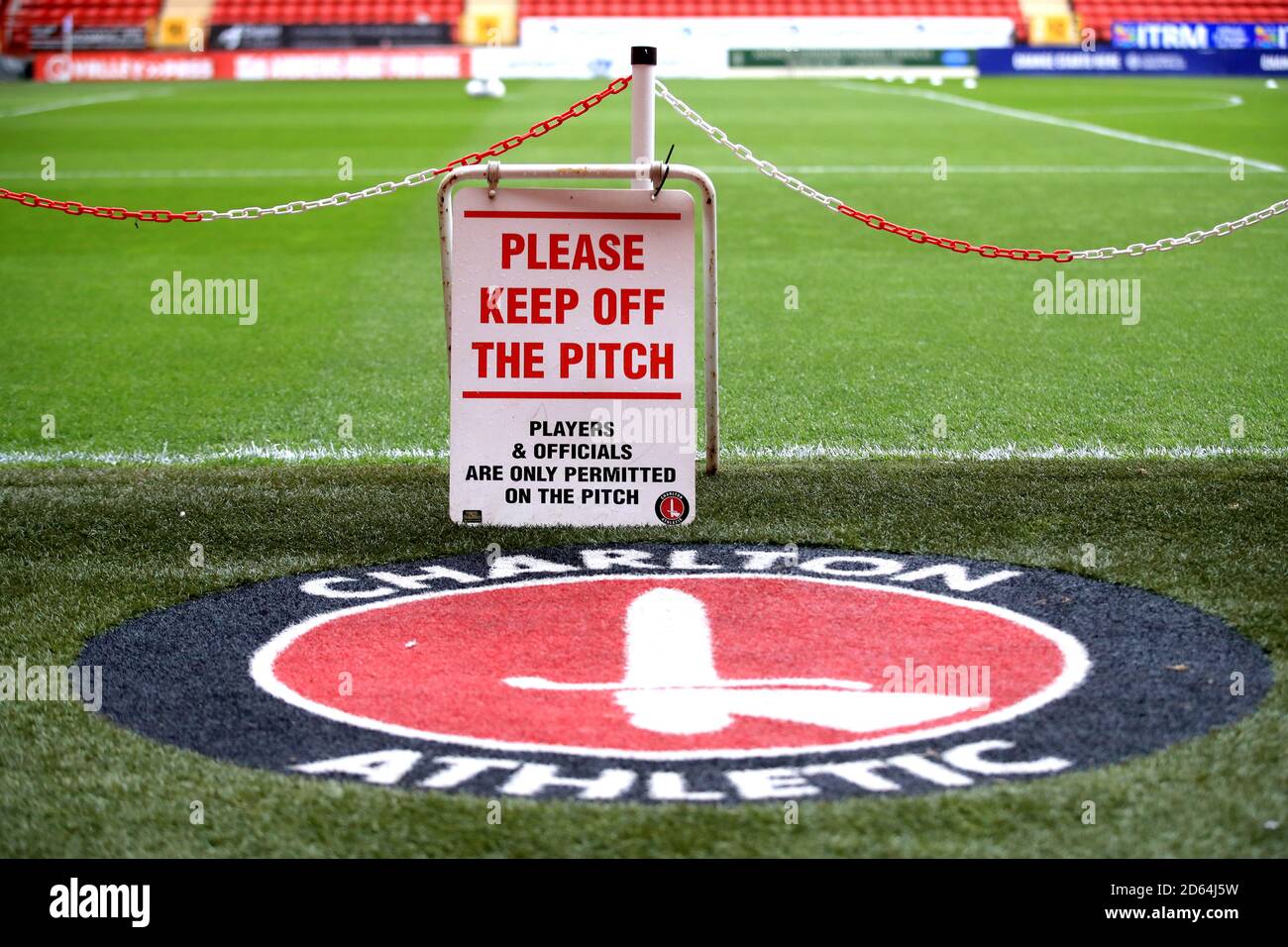 A general view of a signage on the pitch prior to the beginning of the ...