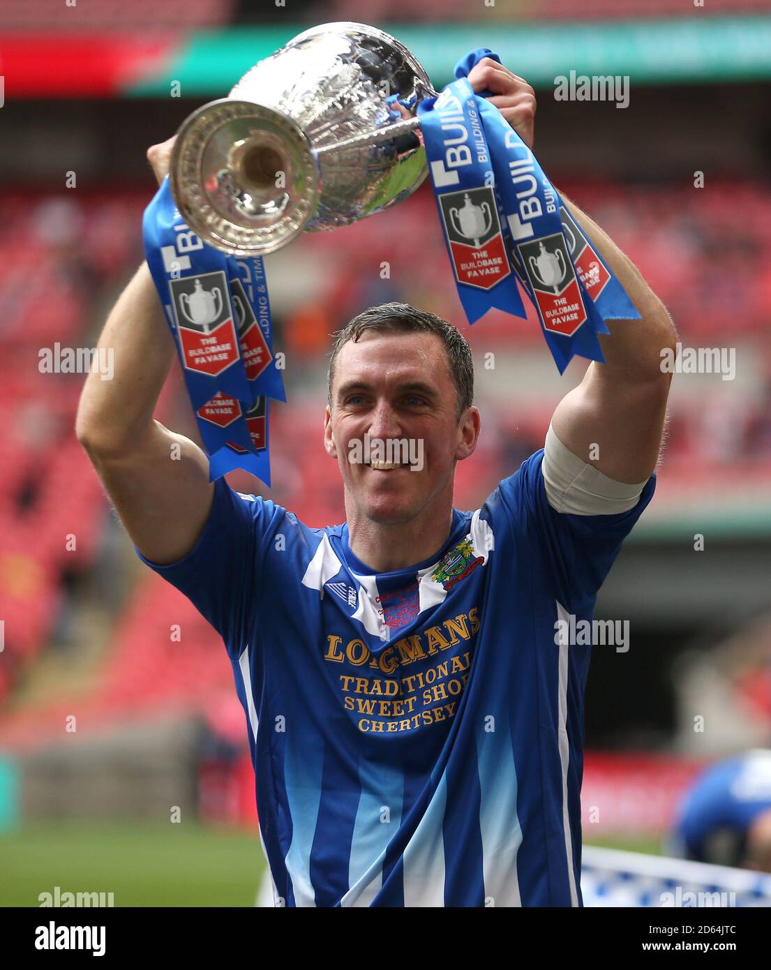 Chertsey Town's John Pomroy celebrates with the FA VaseTrophy Stock ...