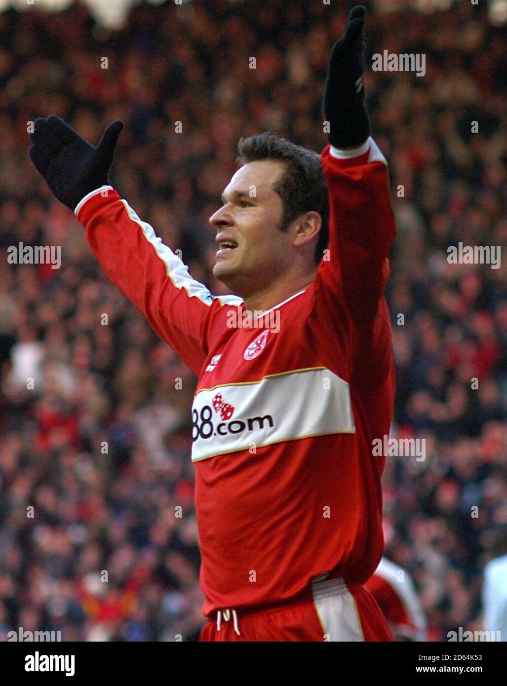 Middlesbrough's Mark Viduka runs away in celebration after scoring ...