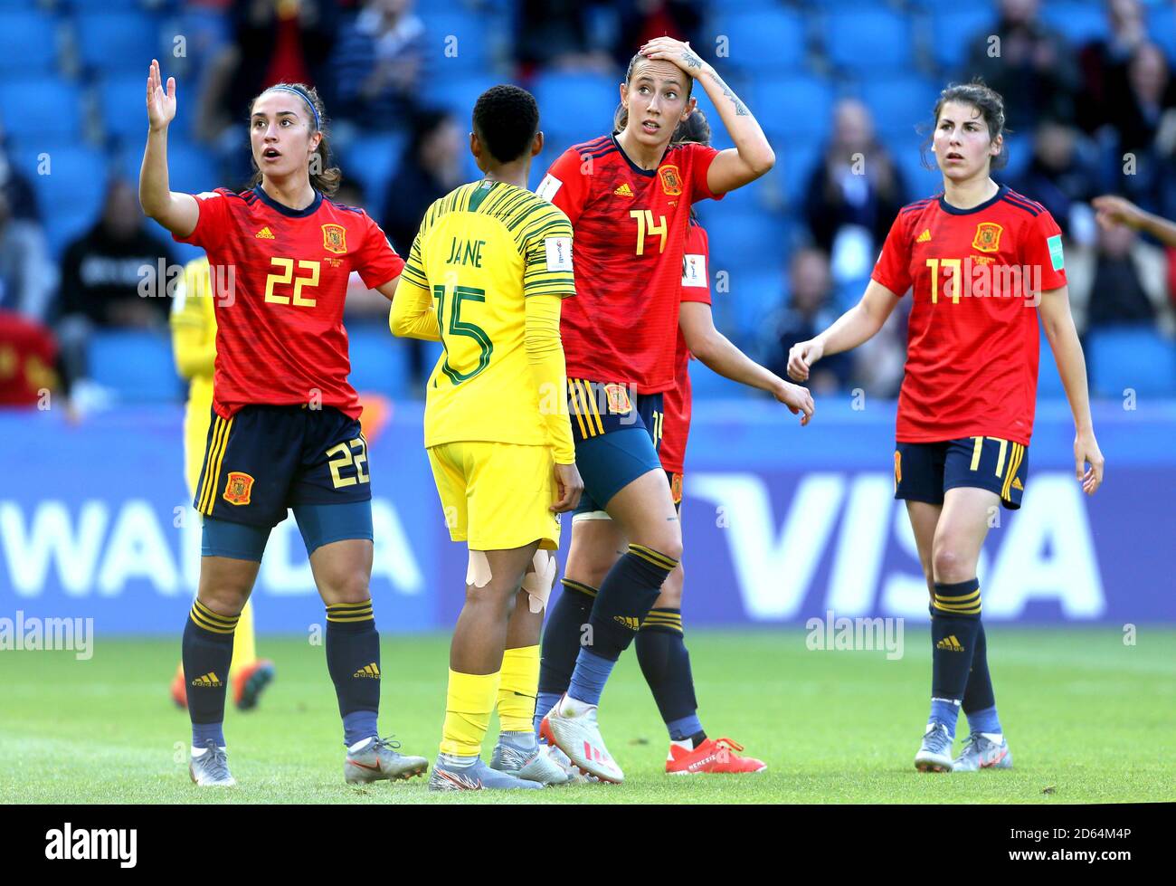 Spain's Virginia Torrecilla (centre) reacts after having her goal ...