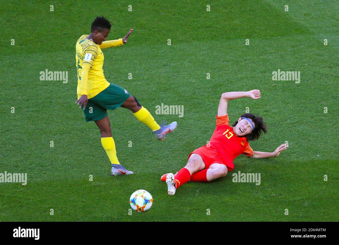 South Africa's Mamello Makhabane (left) and China's Wang Yan battle for ...