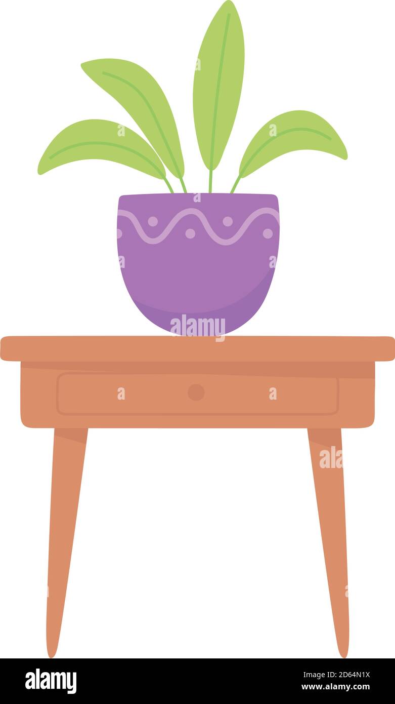 potted plant in wood table decoration isolated icon style vector ...