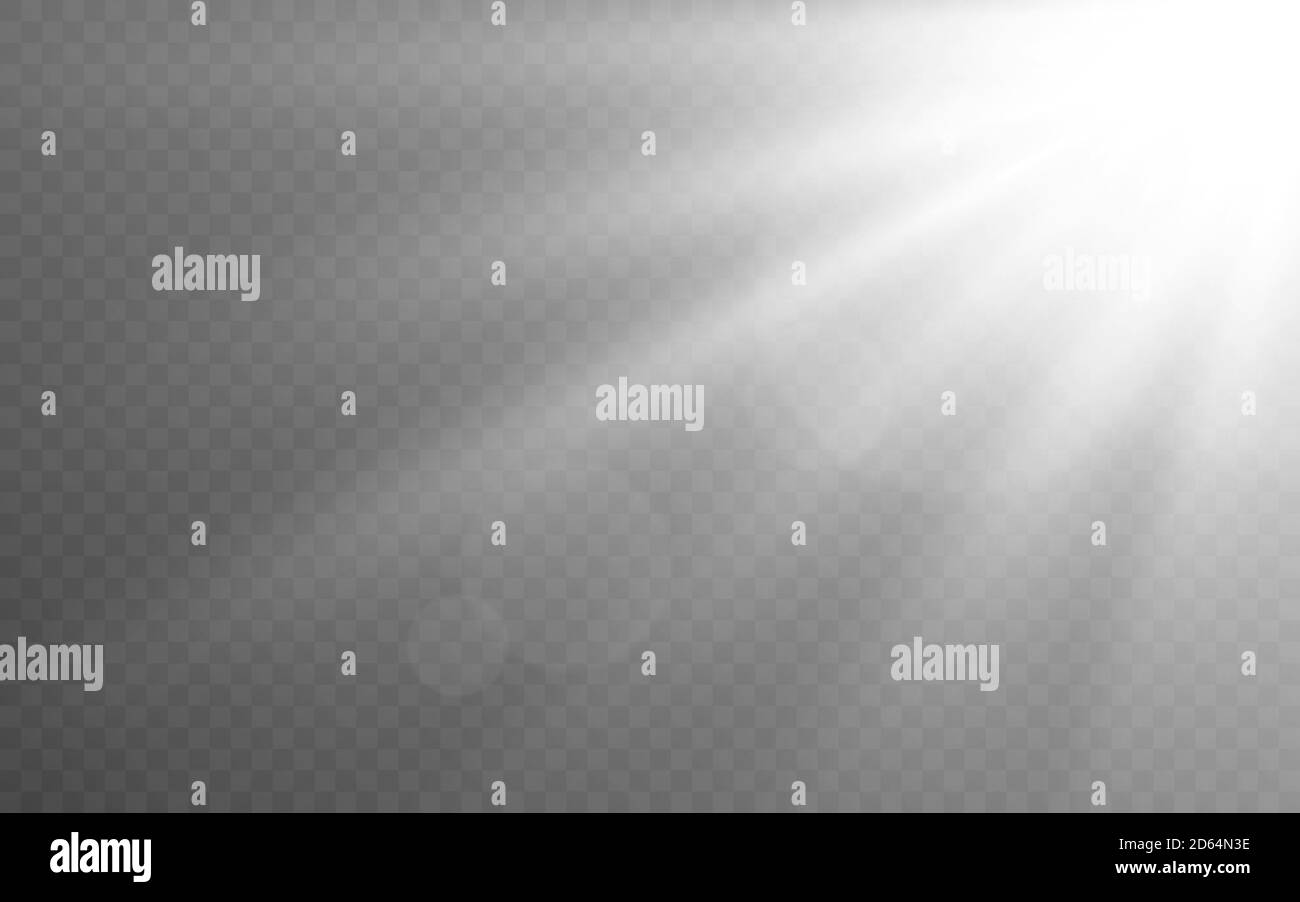 White light effect on transparent backdrop. Realistic sunlight with ...