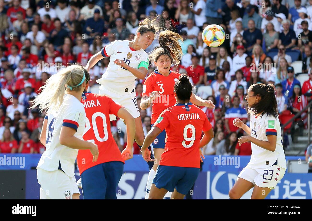 USA's Carli Lloyd (left) and Chile's Carla Valentina Guerrero battle ...