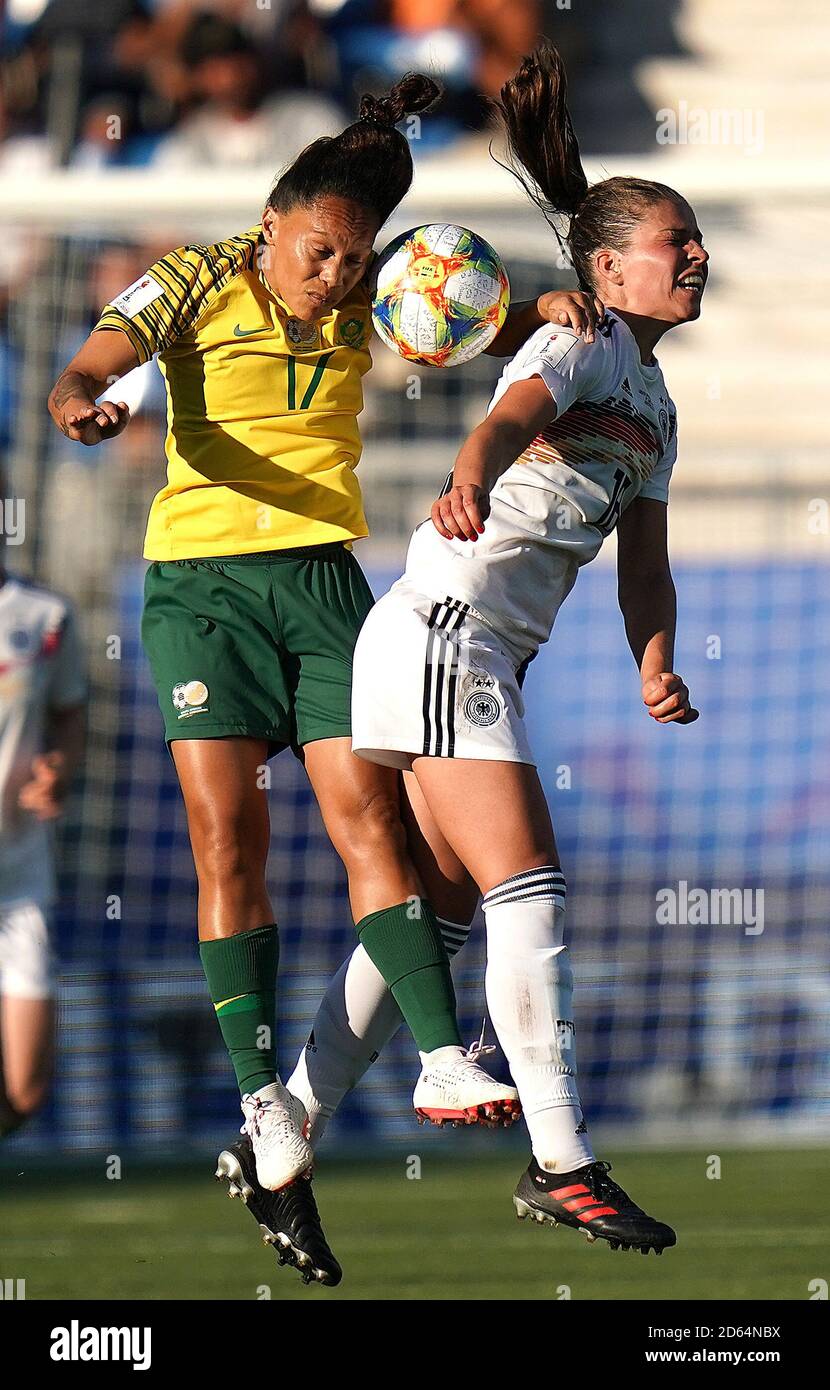 South Africa's Leandra Smeda (left) and Germany's Melanie Leupolz ...