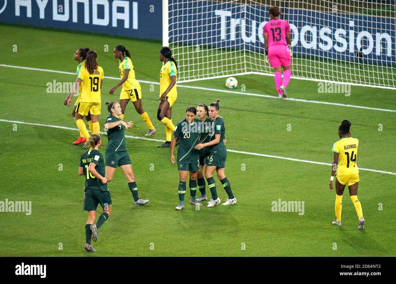 Australia's Sam Kerr (centre) celebrates her side's third goal of the ...