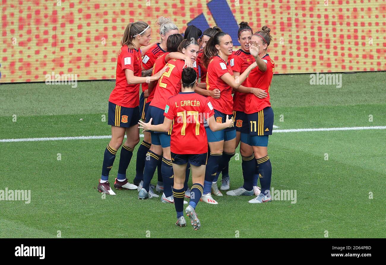 Spain's Jennifer Hermoso (hidden) celebrates scoring her side's first ...