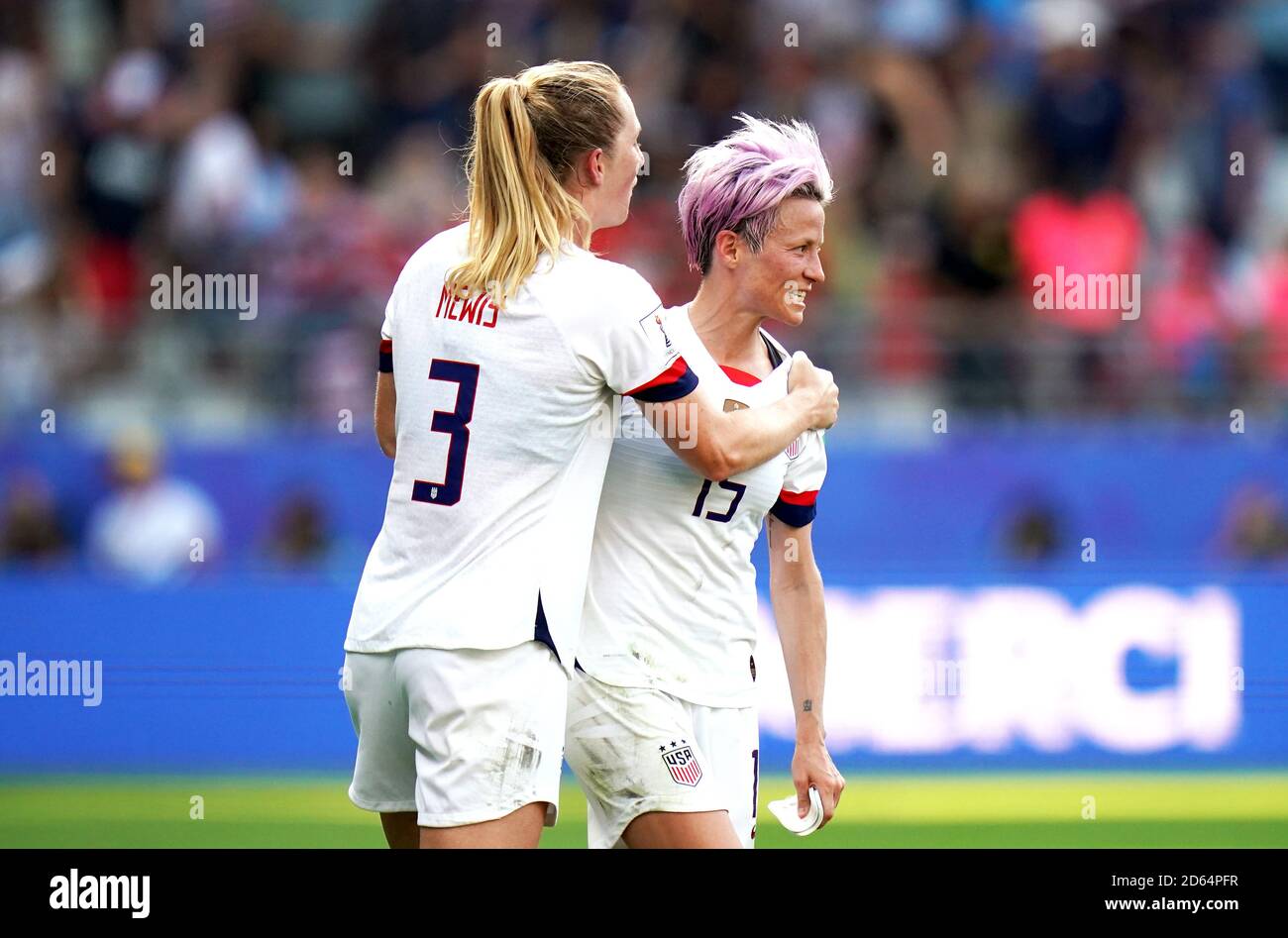 USA's Megan Rapinoe (right) and Sam Mewis celebrate after the final ...