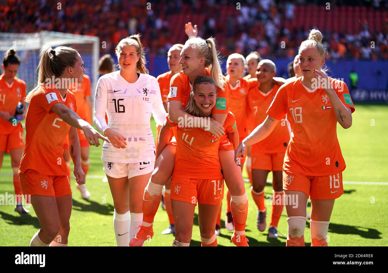 Netherlands players celebrate their win after the final whistle Stock ...