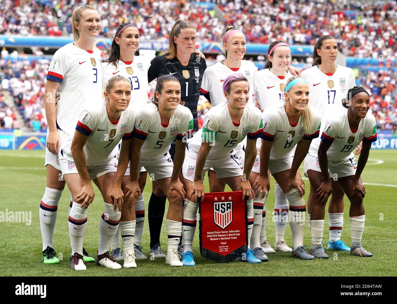 USA's (left to right, back to front) Sam Mewis, Alex Morgan, goalkeeper ...