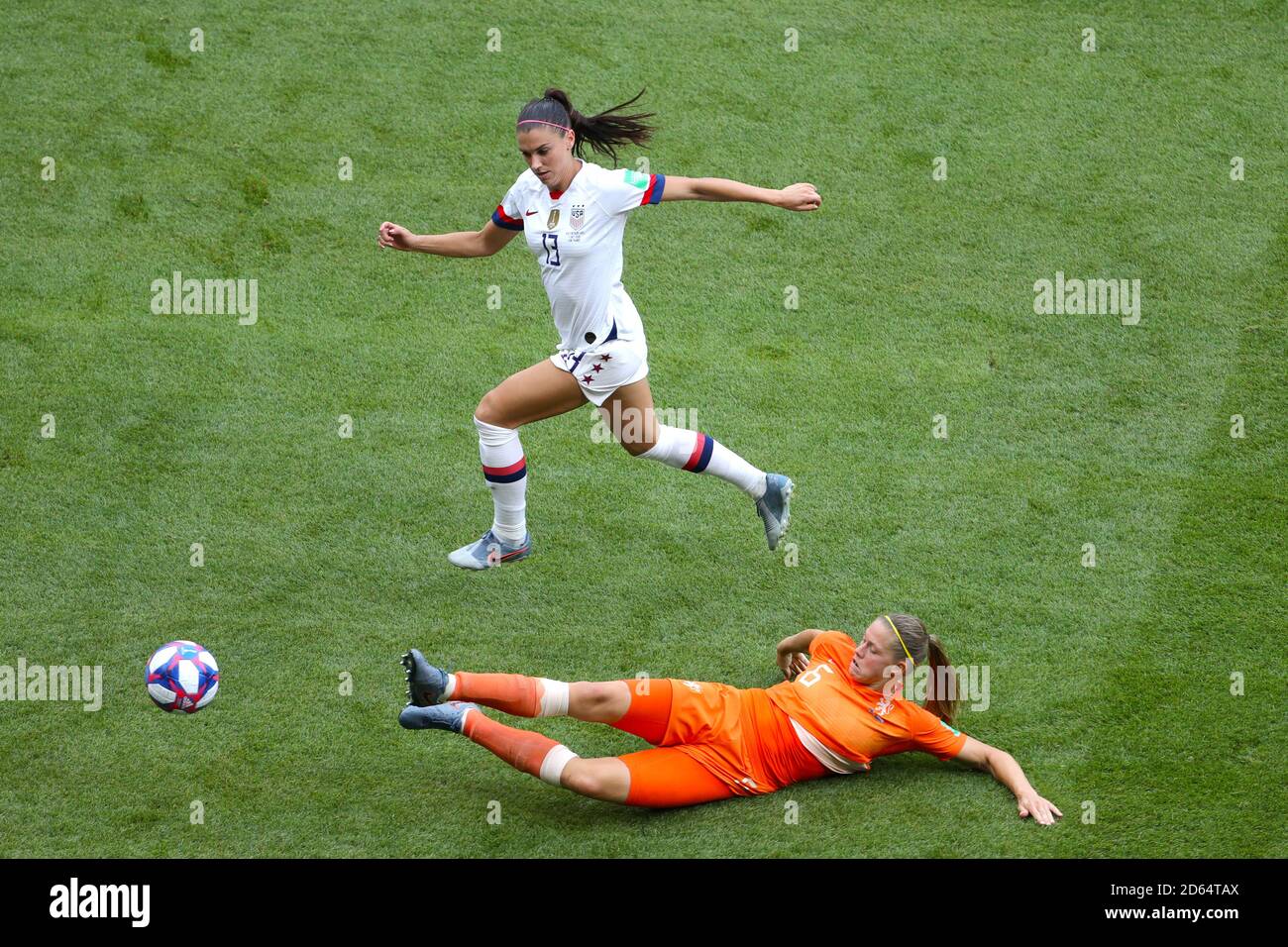 USA's Alex Morgan (top) and Netherlands' Anouk Dekker battle for the ...