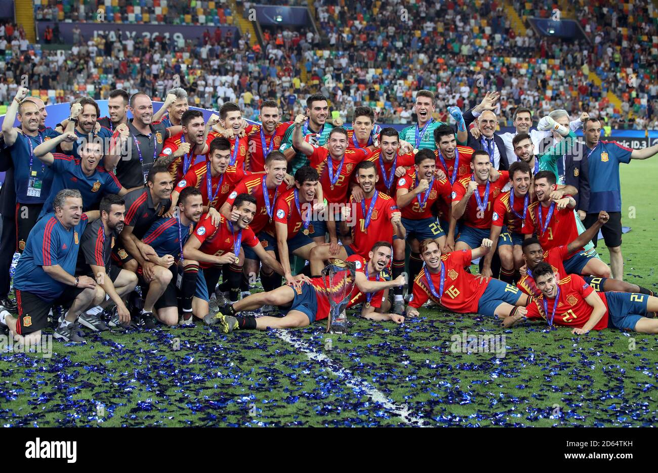 Spain celebrate with the trophy after winning the UEFA European Under ...