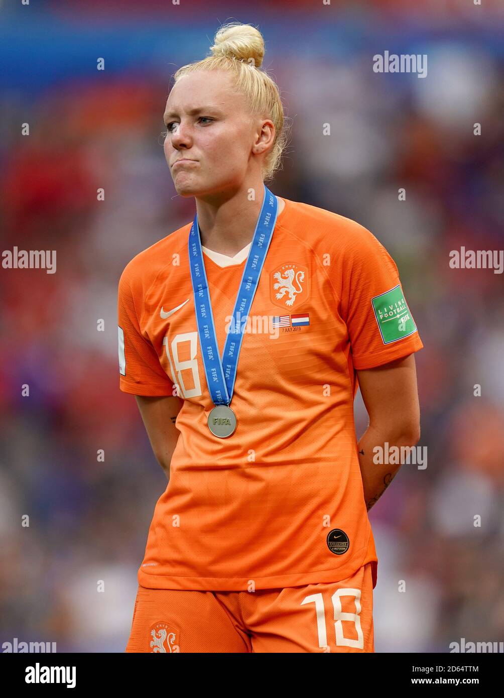 Netherlands' Danique Kerkdijk stands with her second place medal after ...