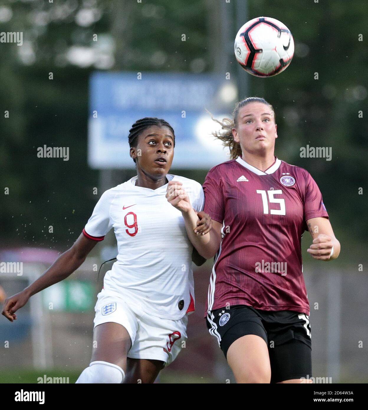 England's Jessica Naz (left) and Germany's Lisa Ebert (right) battle ...