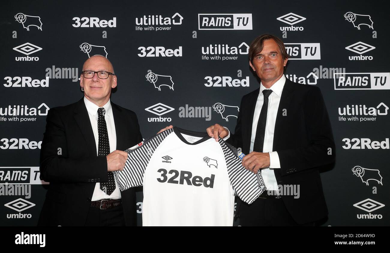 Derby County's new manager Phillip Cocu (right) and owner Melvyn Morris ...