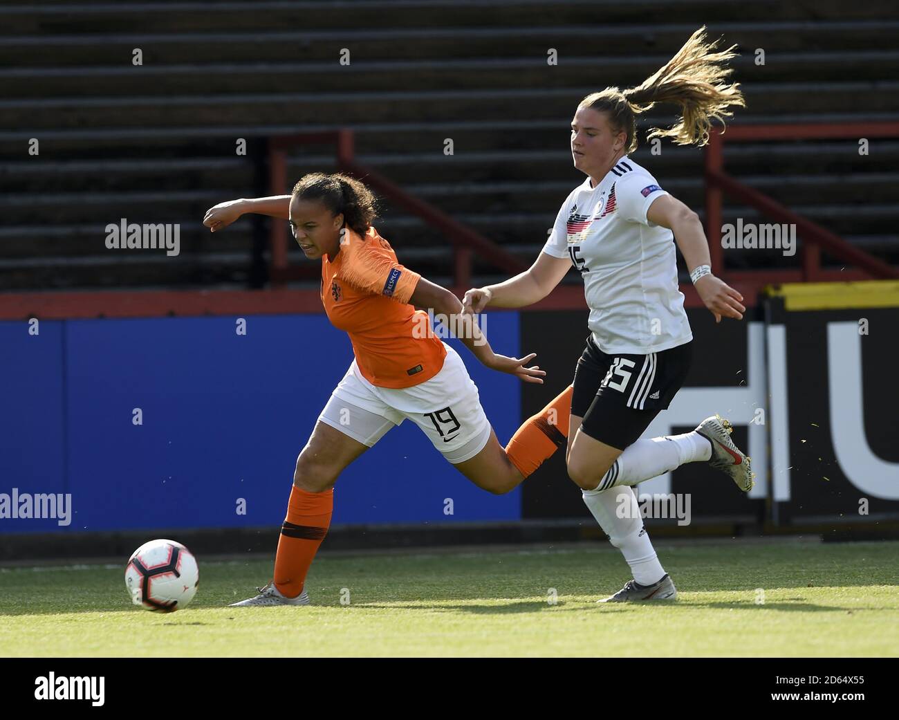Netherlands Chasity Grant and Germany's Lisa Ebert battle for the ball ...