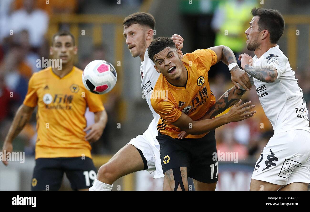 Wolverhampton Wanderers' Morgan Gibbs-White battles for the ball with ...