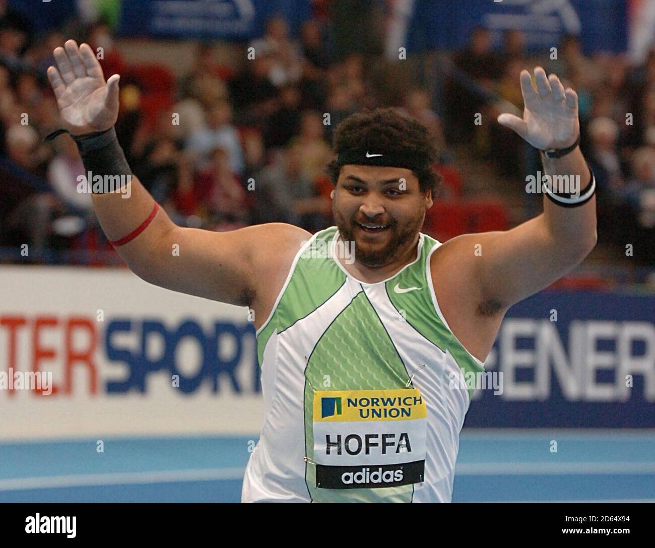 USA's Reese Hoffa celebrates winning the mens shot put event Stock ...