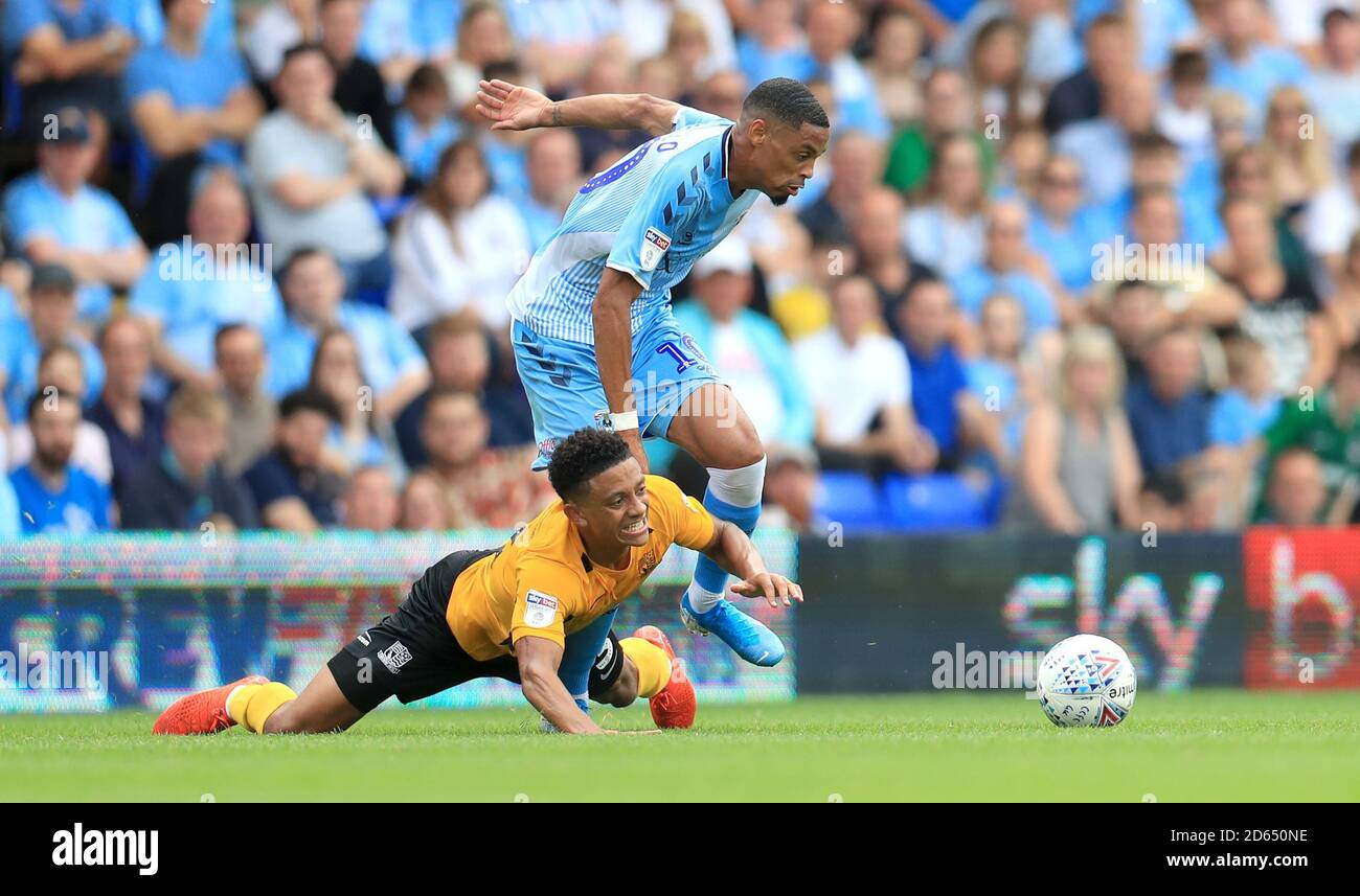 Coventry City's Wesley Jobello (top) and Southend United's Nathan Ralph ...