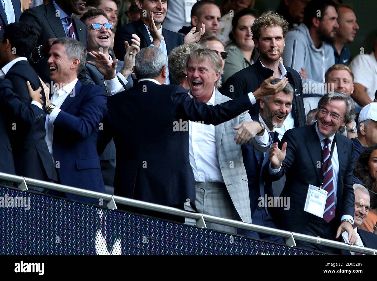 Aston Villa's co-owner Wes Edens (right) celebrates in the stands after ...