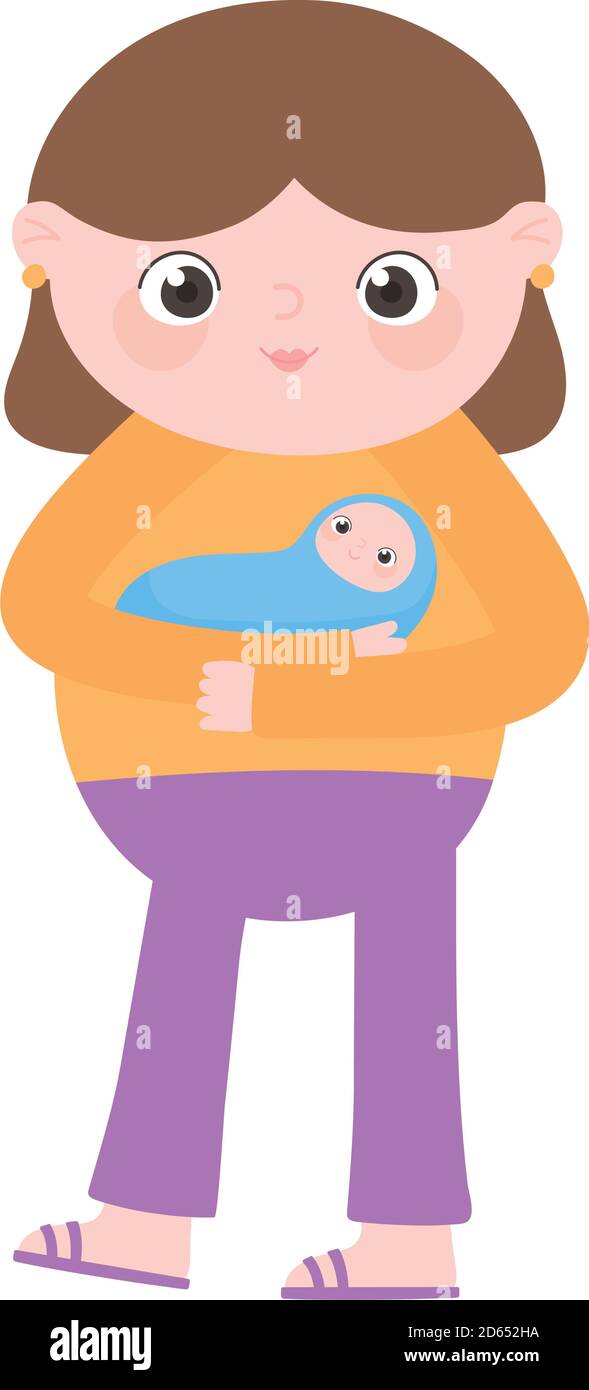 pregnancy and maternity, cute mom carrying baby cartoon vector ...