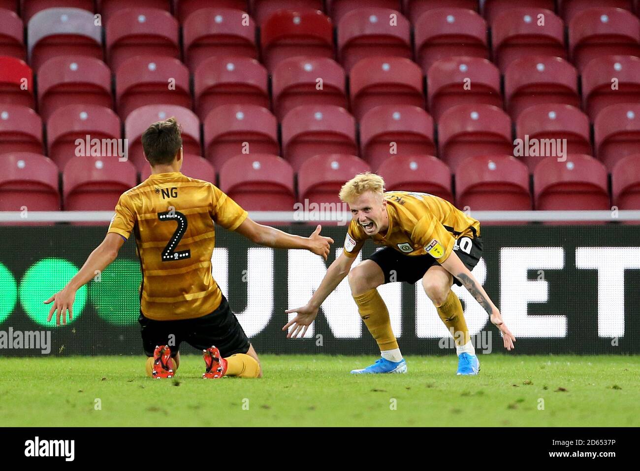 Crewe Alexandra's Charlie Kirk celebrates his goal with Perry Ng Stock ...