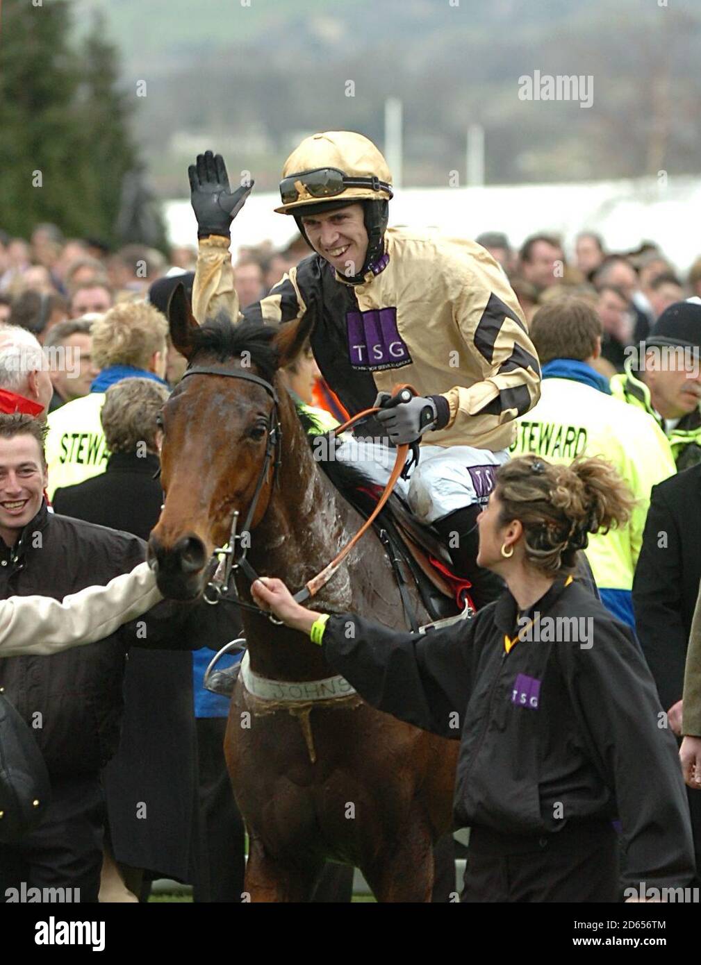 Paddy Brennan on Inglis Drever celebrates winning the Ladbroke World ...