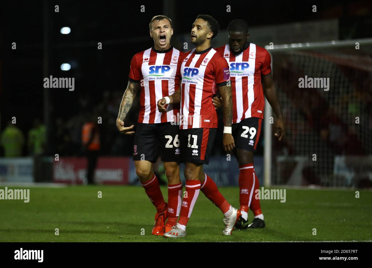 Lincoln Cityâ€™s Bruno Andrade (centre) celebrates scoring his side's ...