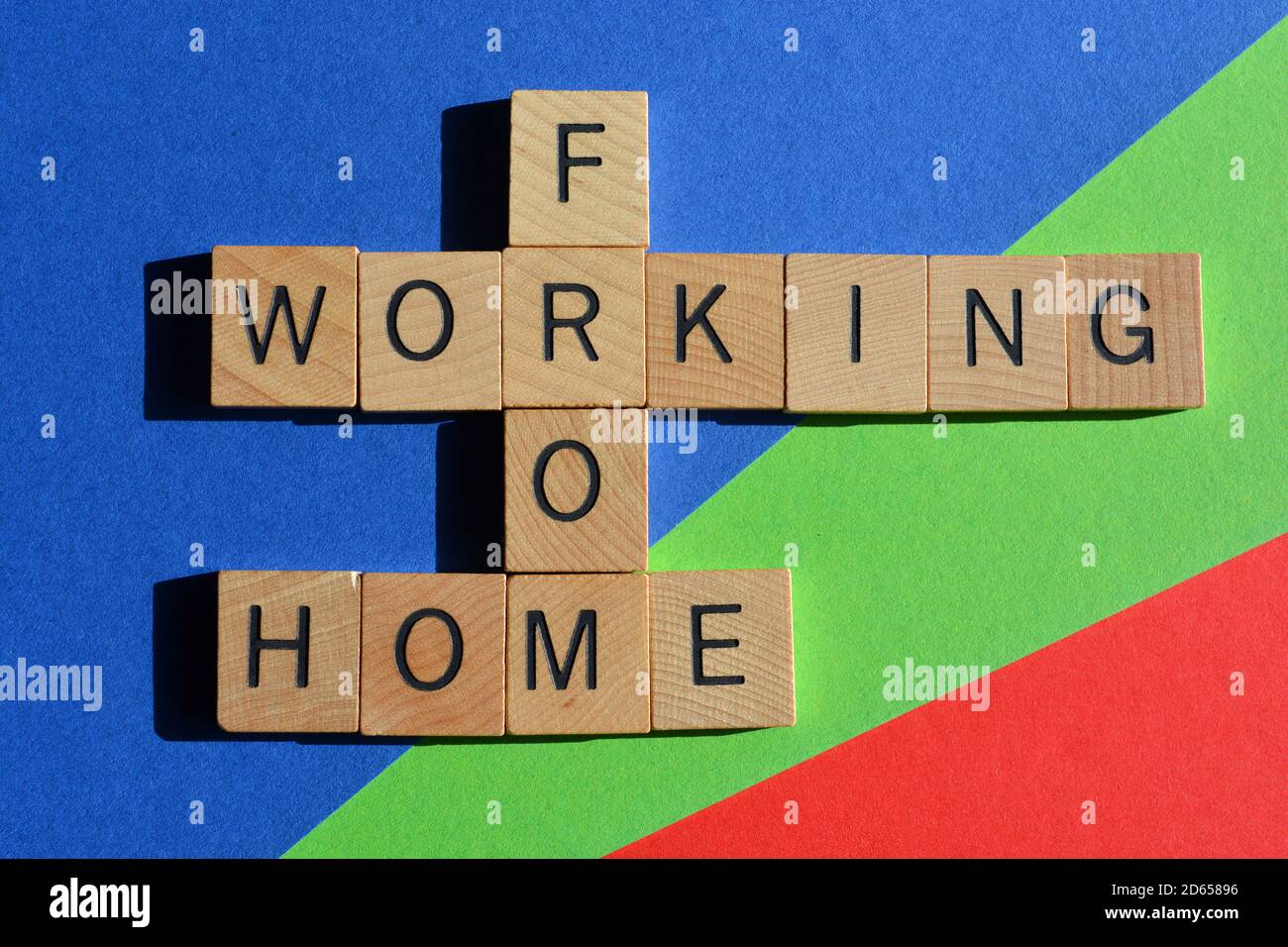 Working, From, Home, words in crossword form isolated on red, blue and ...