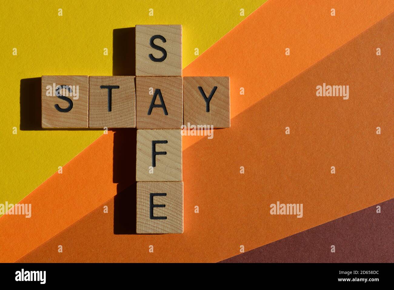Stat Safe, words in wooden alphabet letters in crossword form isolated ...