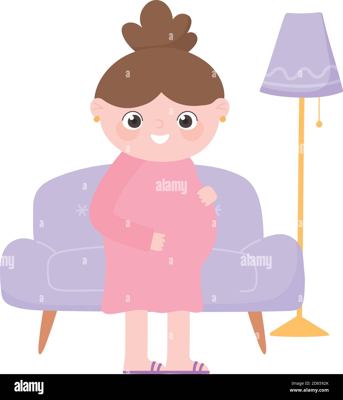 pregnancy and maternity, cute pregnant woman in living room cartoon ...