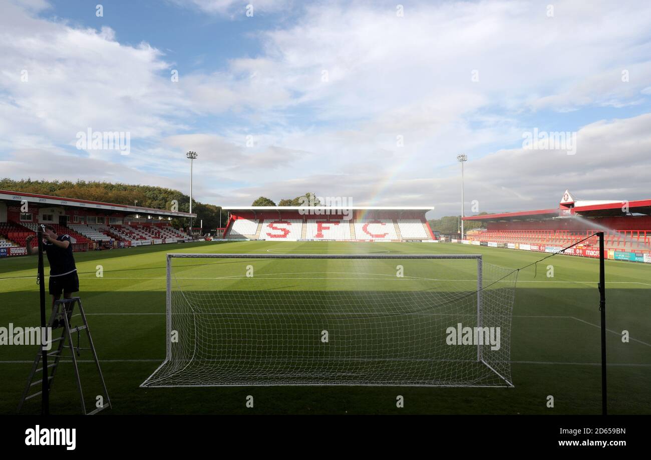 General View of the pitch at the Lamex Stadium ahead of the match Stock ...