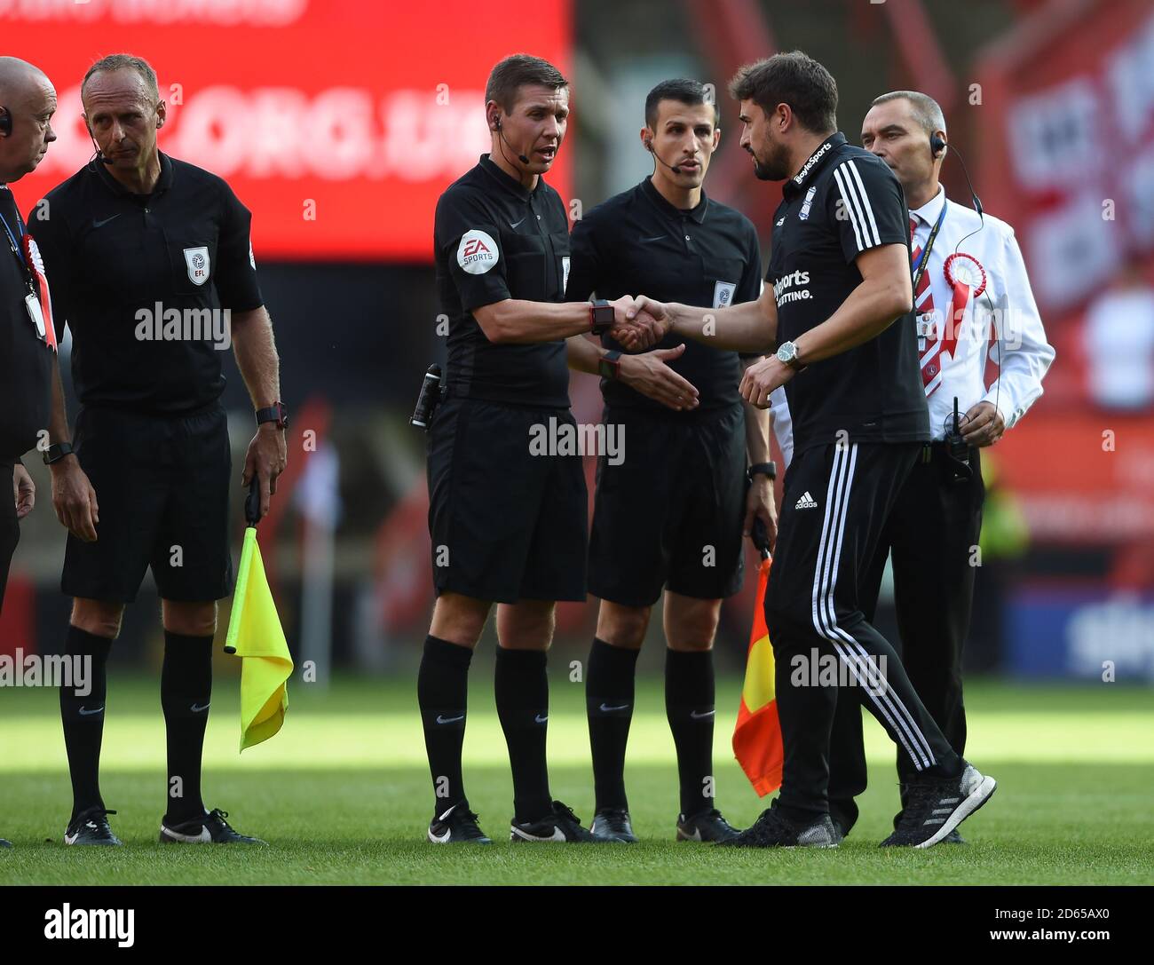 Birmingham City manager Pep Clotet shakes hands with referee Matthew ...