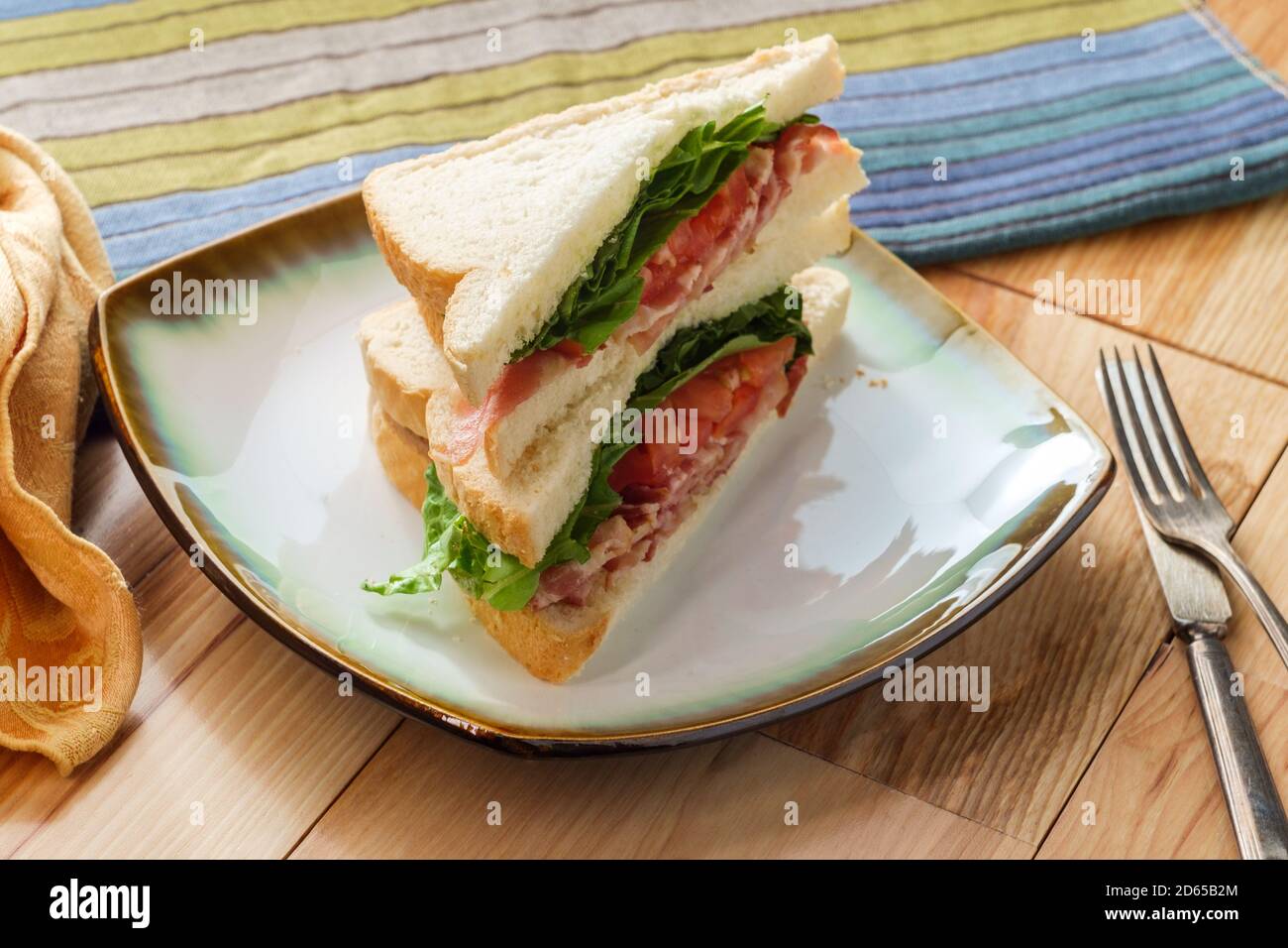 BLT Bacon lettuce and tomato club sandwich on rye bread untoasted Stock ...