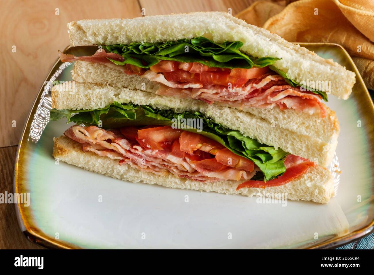 BLT Bacon lettuce and tomato club sandwich on rye bread untoasted Stock ...