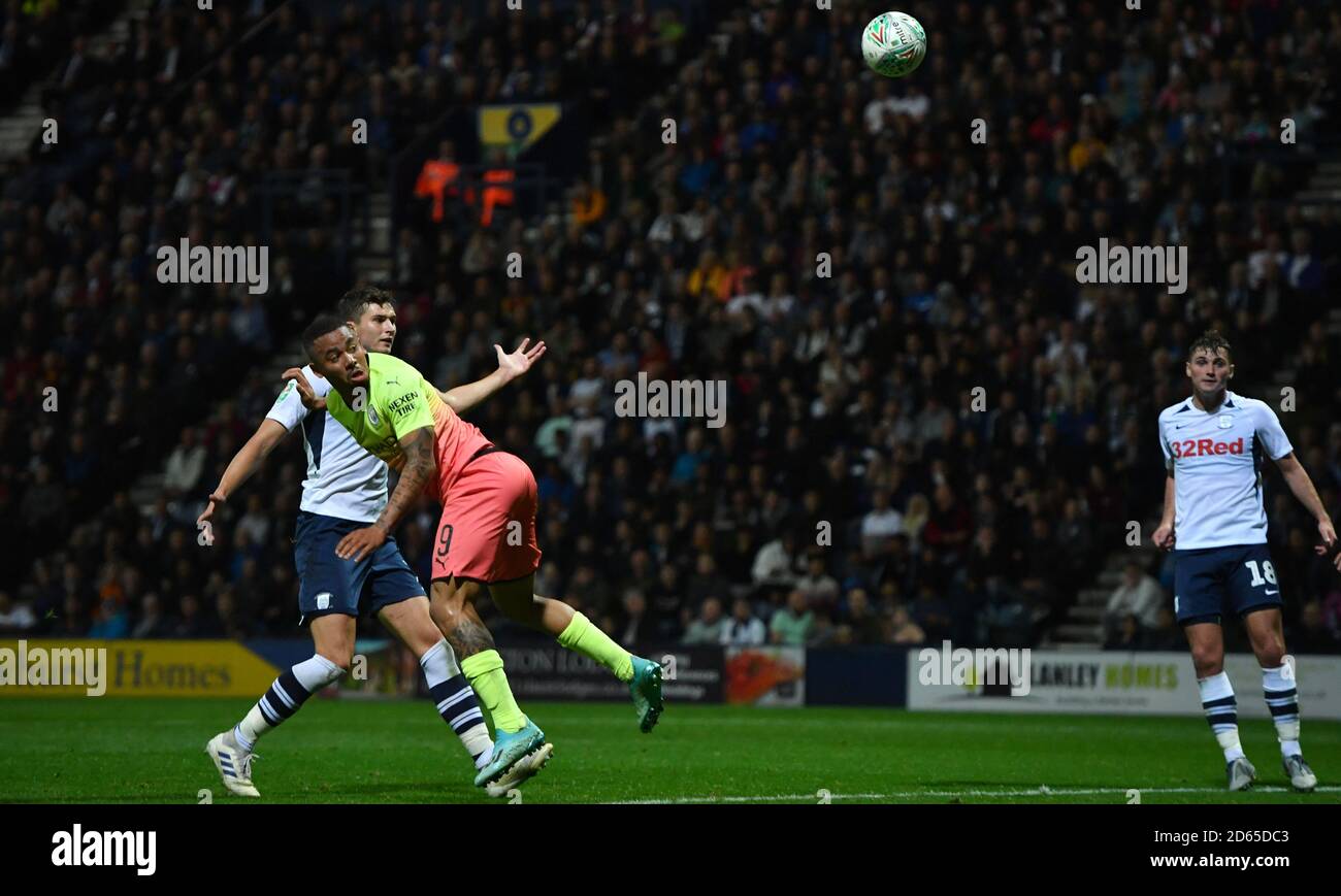 Manchester City's Gabriel Jesus has a header at goal Stock Photo - Alamy